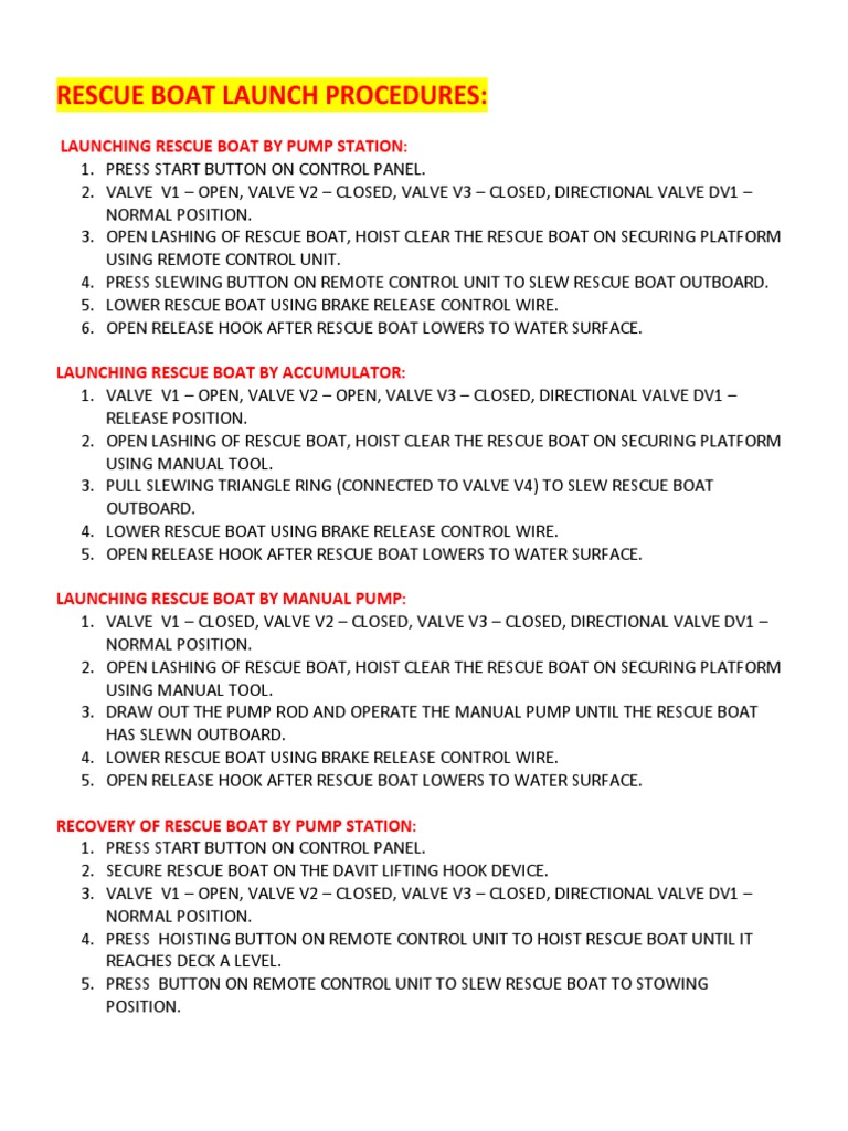 How To Launch The Rescue Boat and Life Raft | PDF | Elevator | Valve