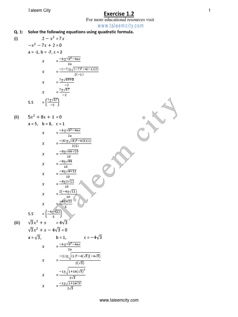 10th Class Math Notes Exercise | PDF | Equations | Teaching Mathematics