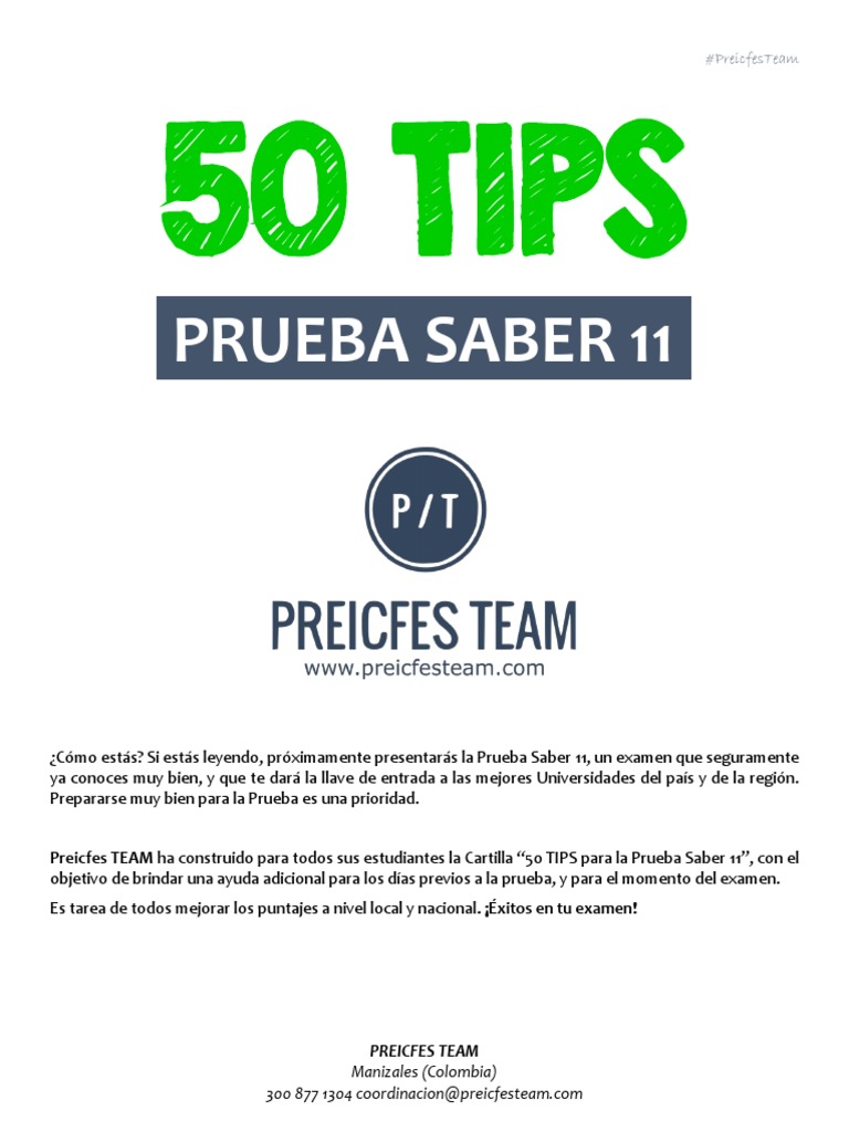 50 Consejos Preicfes Saber 11 - Preicfes Team | PDF | Prueba ...