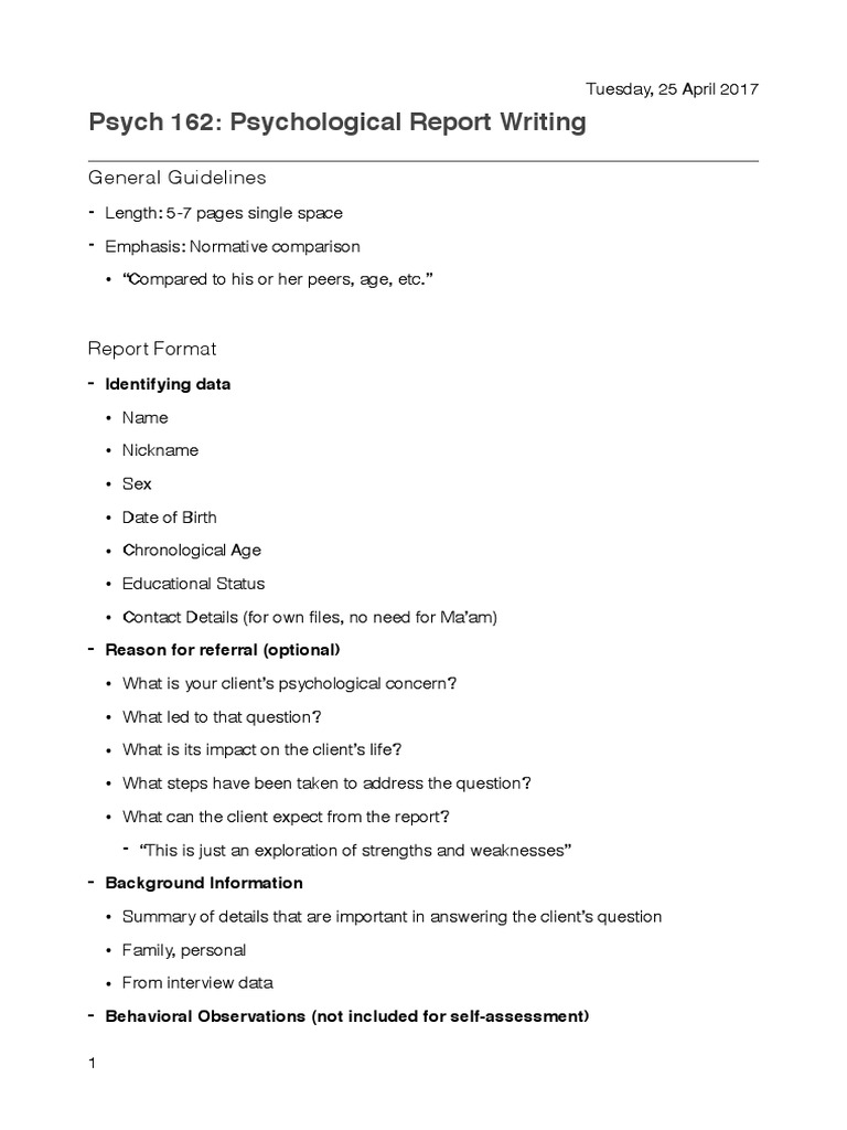 Guidelines for Psychological Report Writing | PDF | Attitude ...