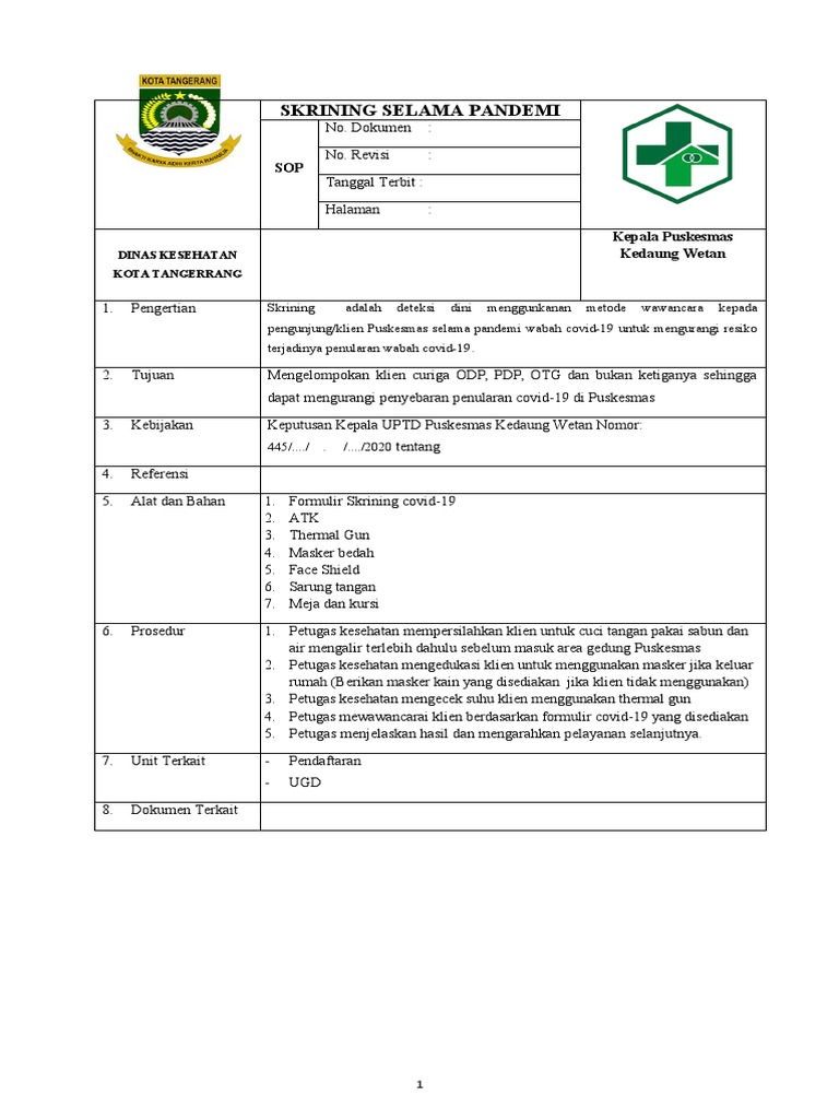 SOP Skrining Pandemi | PDF | Sains & Matematika
