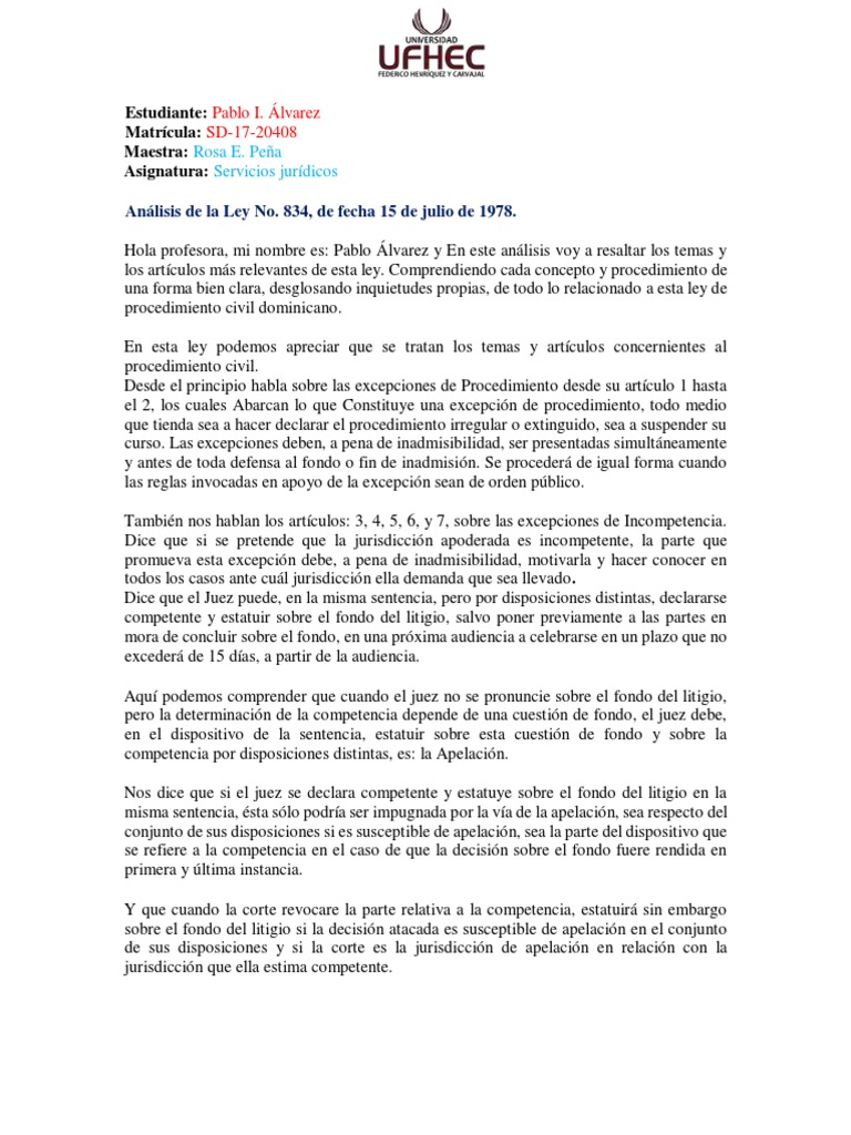 Analisis de La Ley, 834. | PDF | Jurisdicción | Sentencia (ley)