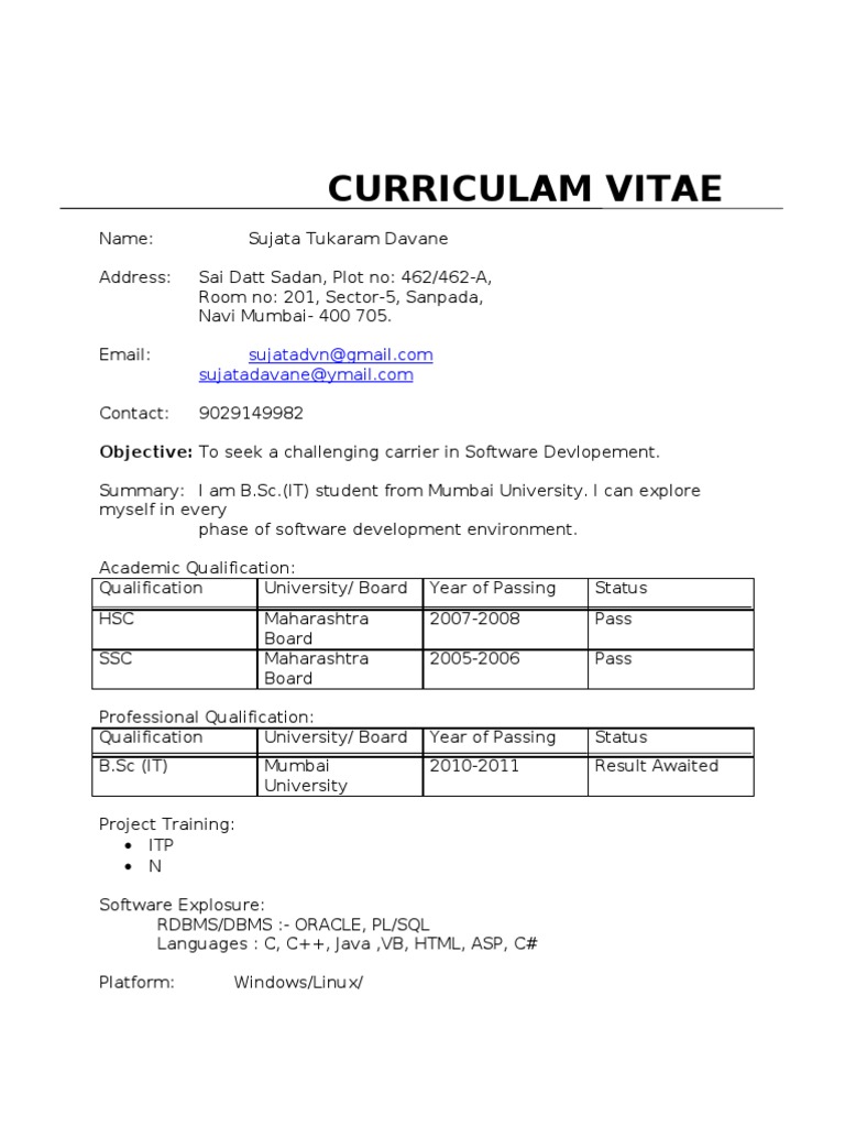 Sujata CURRICULAM VITAE | PDF