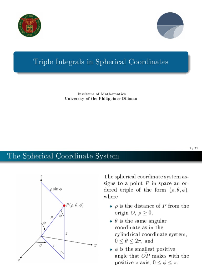 Math 23 Lecture 3.4 Triple Integrals in Spherical Coordinates | PDF ...