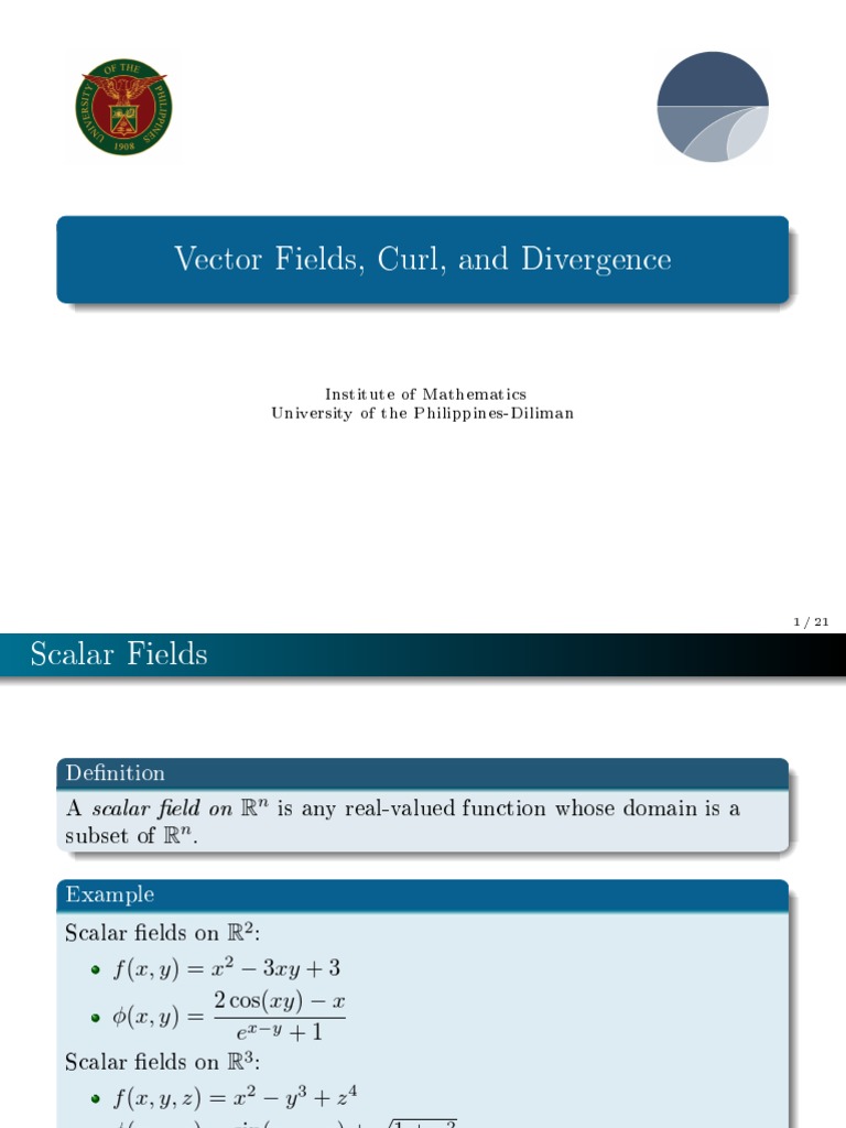 Math 23 Lecture 3.5 Vector Fields, Curl, and Divergence | PDF | Gradient | Divergence