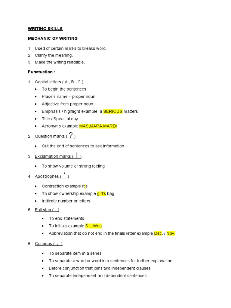 Writing Skills Mechanic of Writing | PDF | Sentence (Linguistics ...