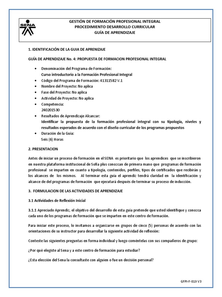 GFPI-F-019 - Formato - Guia - de - Aprendizaje No. 4 INDUCCION | PDF | Evaluación | Aprendizaje