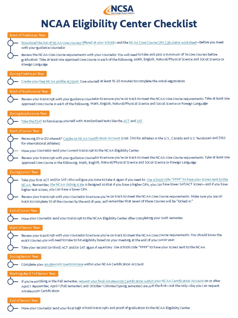 NCAA Eligibility Center Checklist: - and The - Before You Meet With Your Guidance Counselor ...