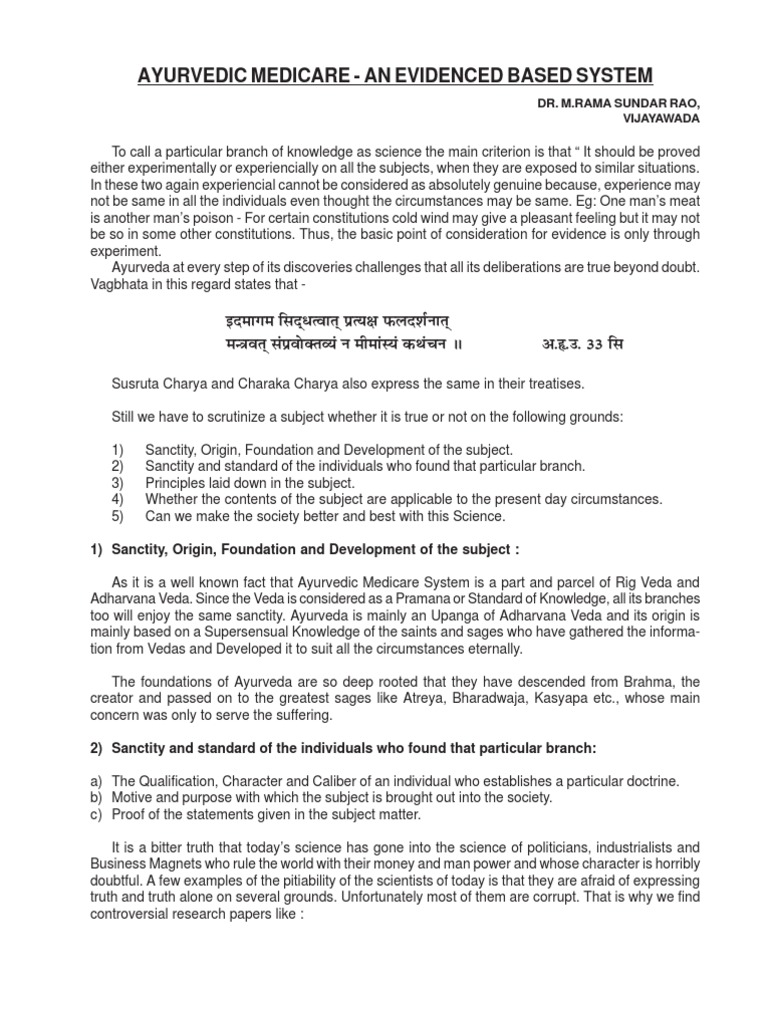 Dr. M. Rama Sundar Rao | PDF | Ayurveda | Science