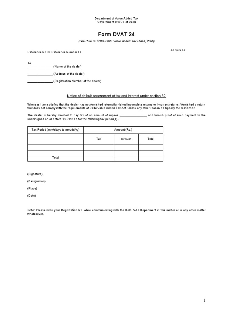 Form DVAT 24: Notice of Default Assessment of Tax and Interest Under ...