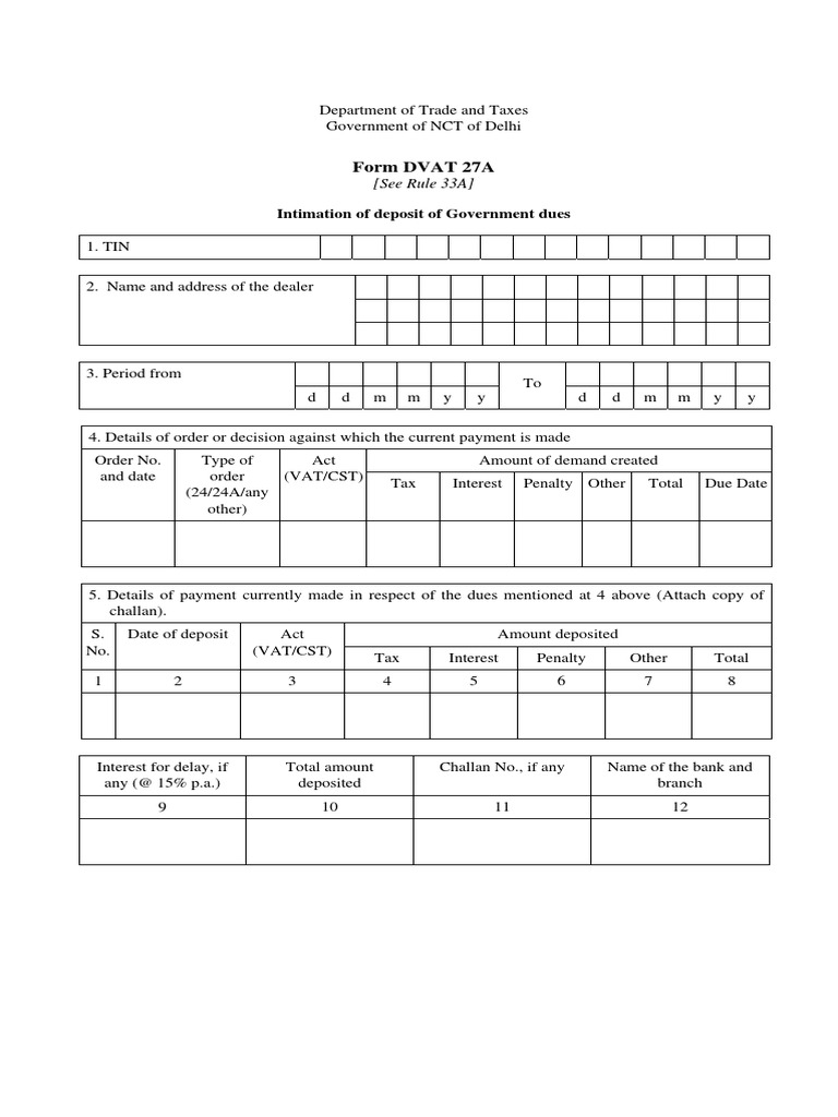 Form DVAT 27A: Intimation of Deposit of Government Dues | PDF | Justice ...