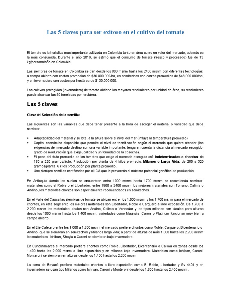 Las 5 Claves Para Ser Exitoso En El Cultivo Del Tomate Pdf