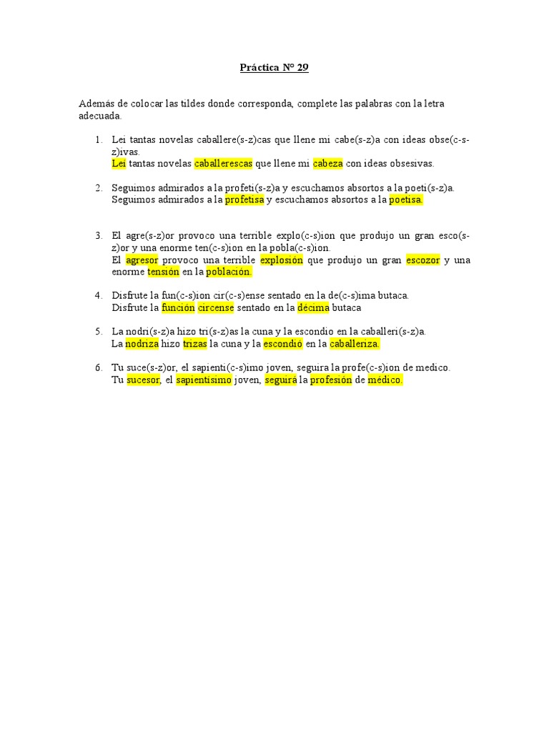 Práctica N°29 El Uso de La Letra S | PDF