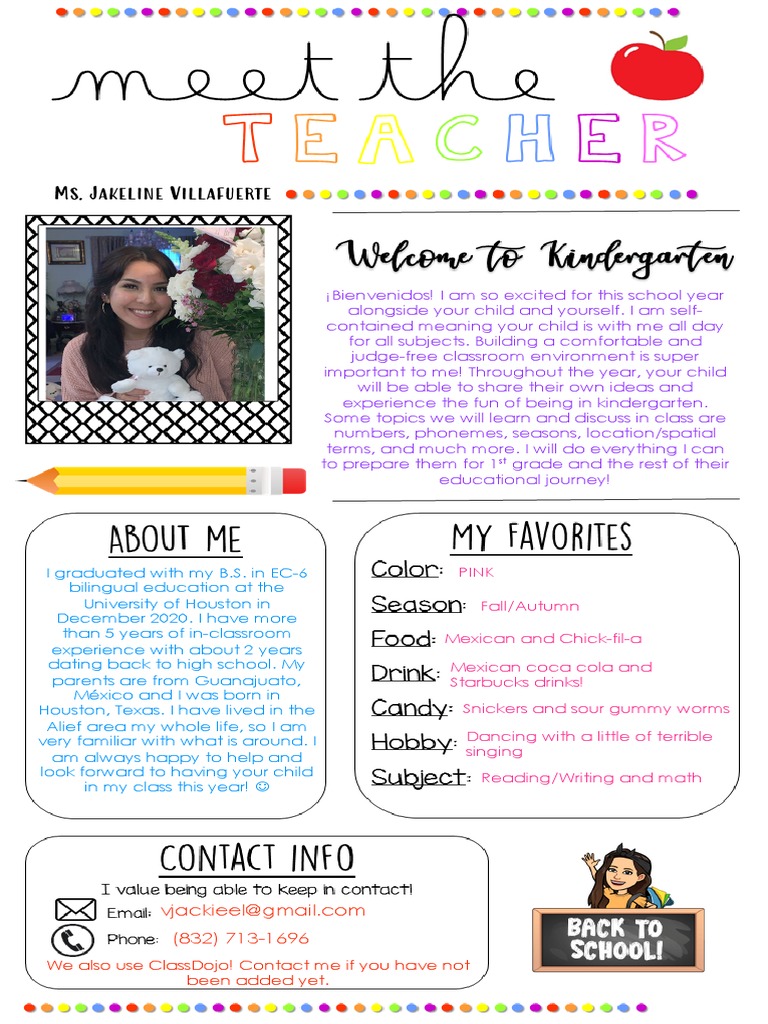 Kindergarten Welcome Letter from Ms. Villafuerte | PDF
