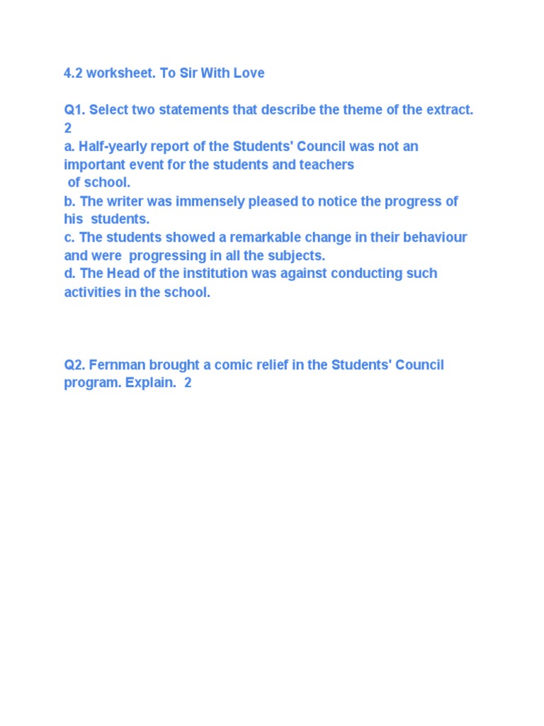 Themes in "To Sir With Love" Worksheet | PDF
