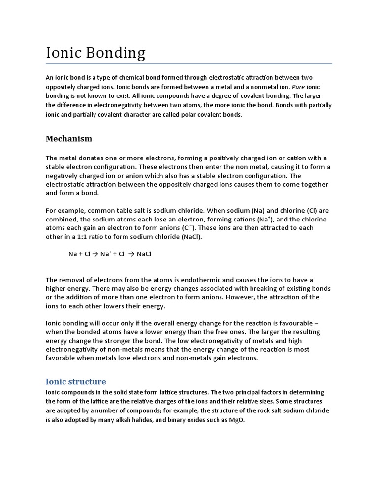 Ionic Bonding | PDF | Ionic Bonding | Ion