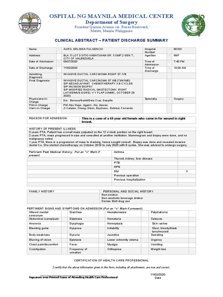 Ospital NG Maynila Medical Center: Department of Surgery | PDF | White ...