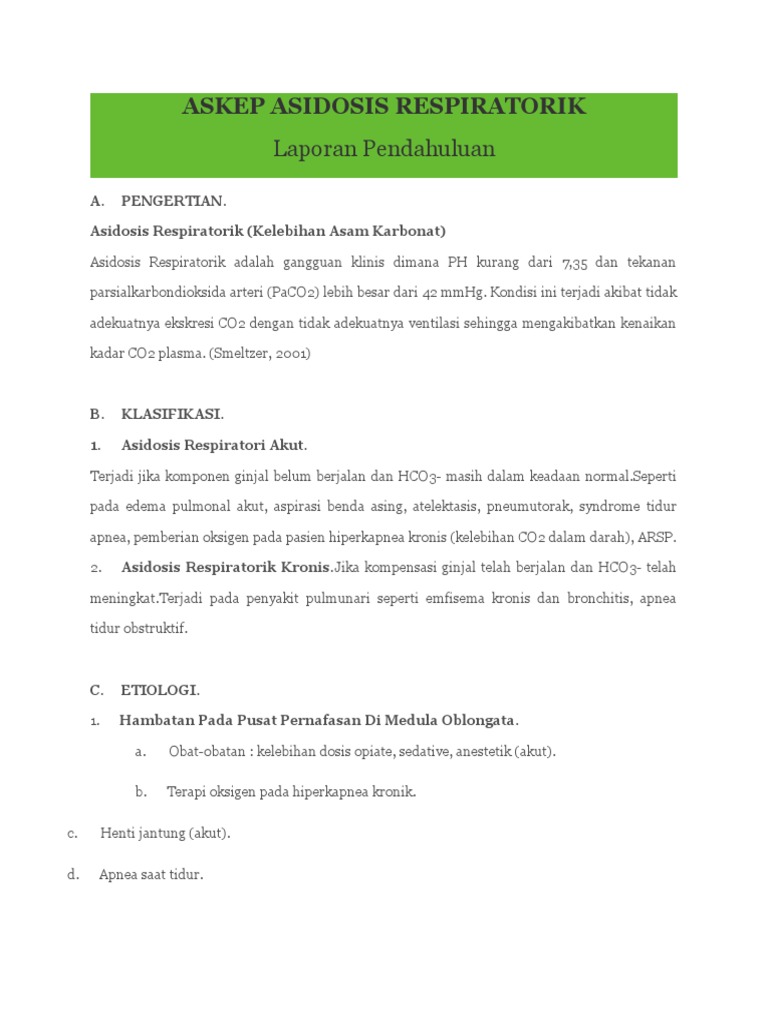 Askep Asidosis Respiratorik: Laporan Pendahuluan | PDF