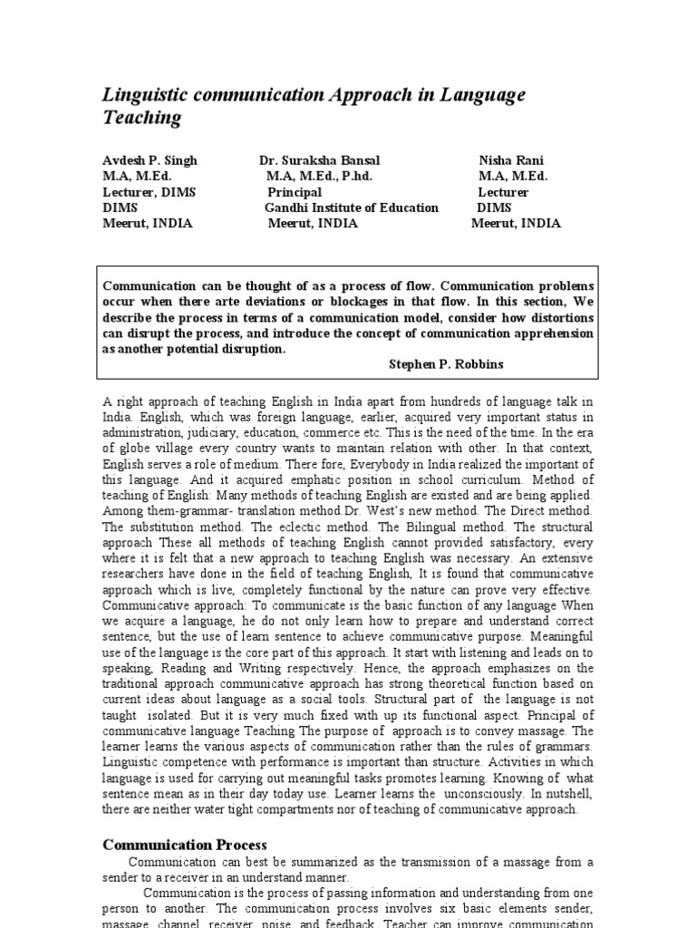 Linguistic Communication in Teaching | PDF | Code | Communication