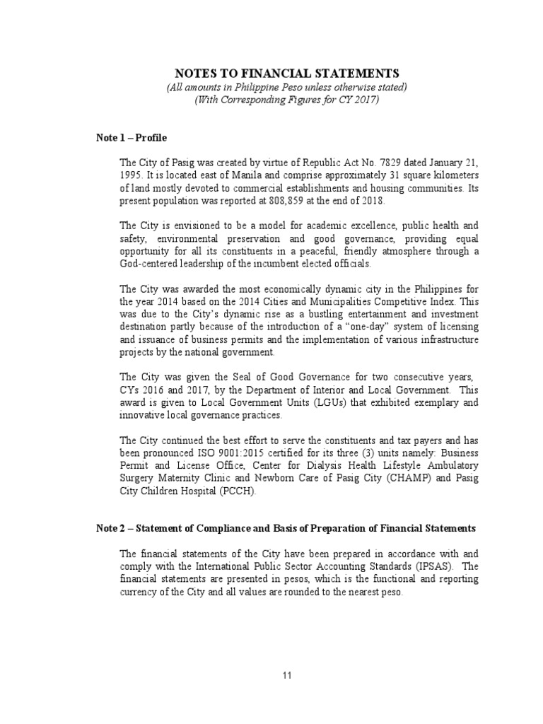 08 PasigCity2018 Part1 Notes - To - FS | PDF | Depreciation | Credit
