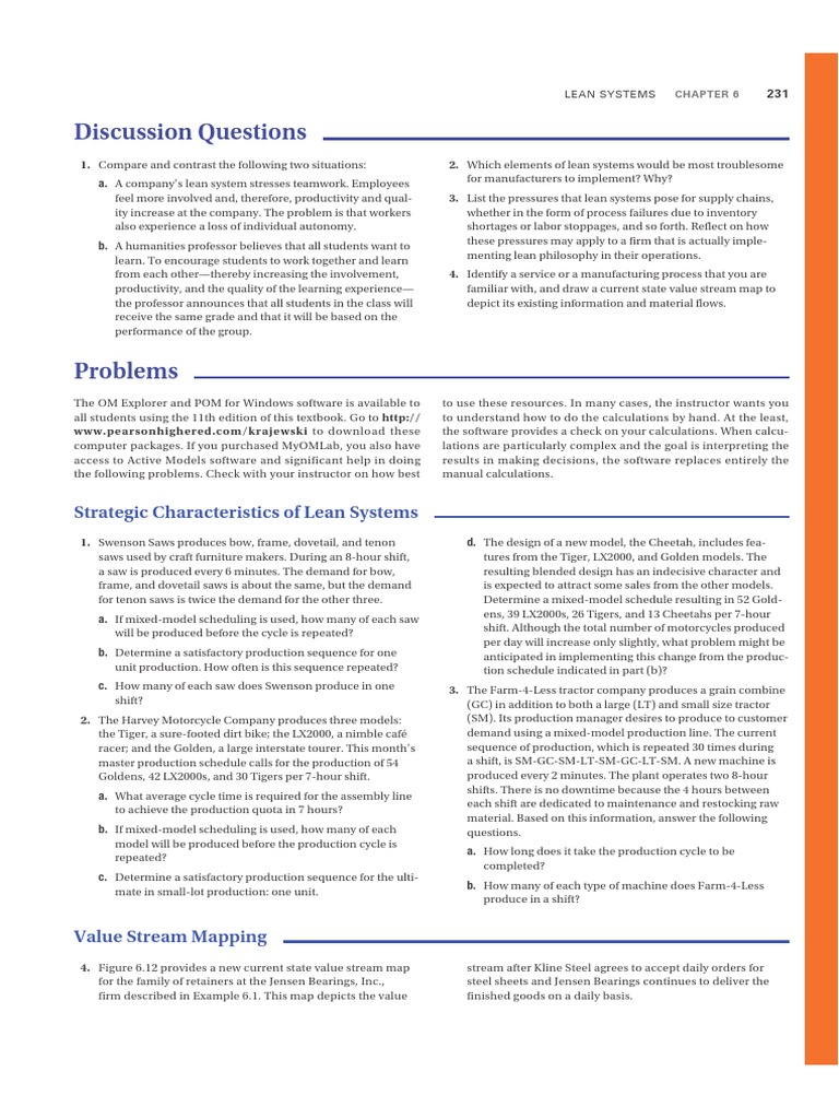 Discussion Questions: Strategic Characteristics of Lean Systems | PDF ...