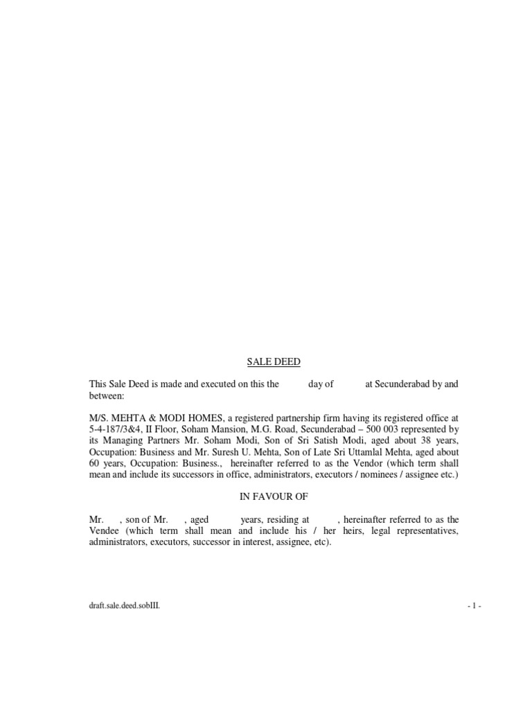 Draft Sale Deed Sob | Download Free PDF | Deed | Civil Law (Legal System)