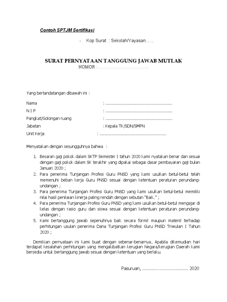Contoh SPTJM Sertifikasi | PDF