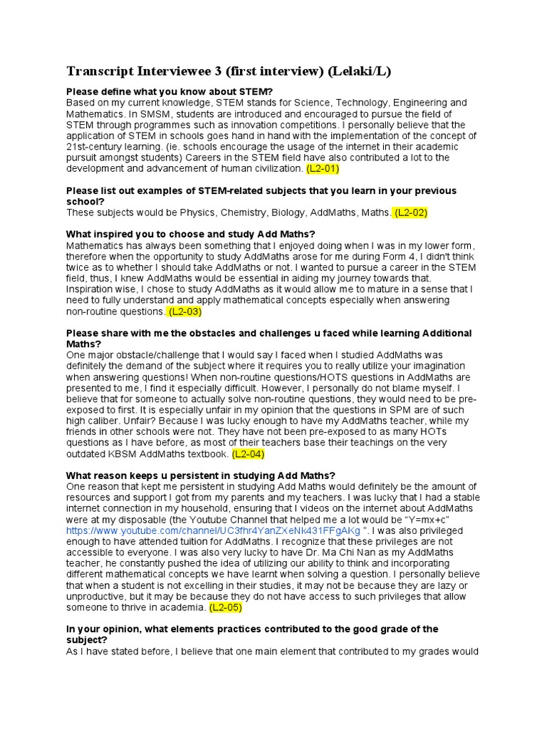 Transcript Interviewee 3 PDF | PDF | Science, Technology, Engineering ...