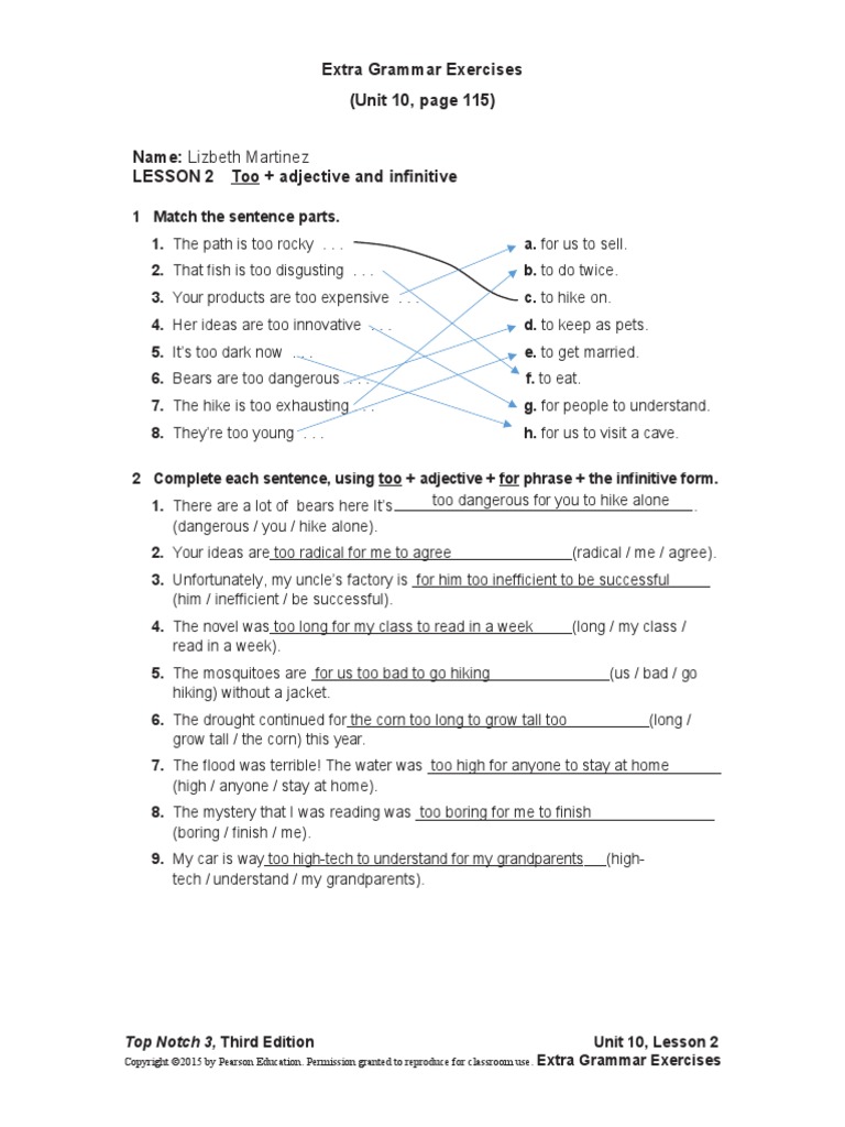 Extra Grammar Exercises (Unit 10, Page 115) : Top Notch 3, Third Edition | PDF | Grammar