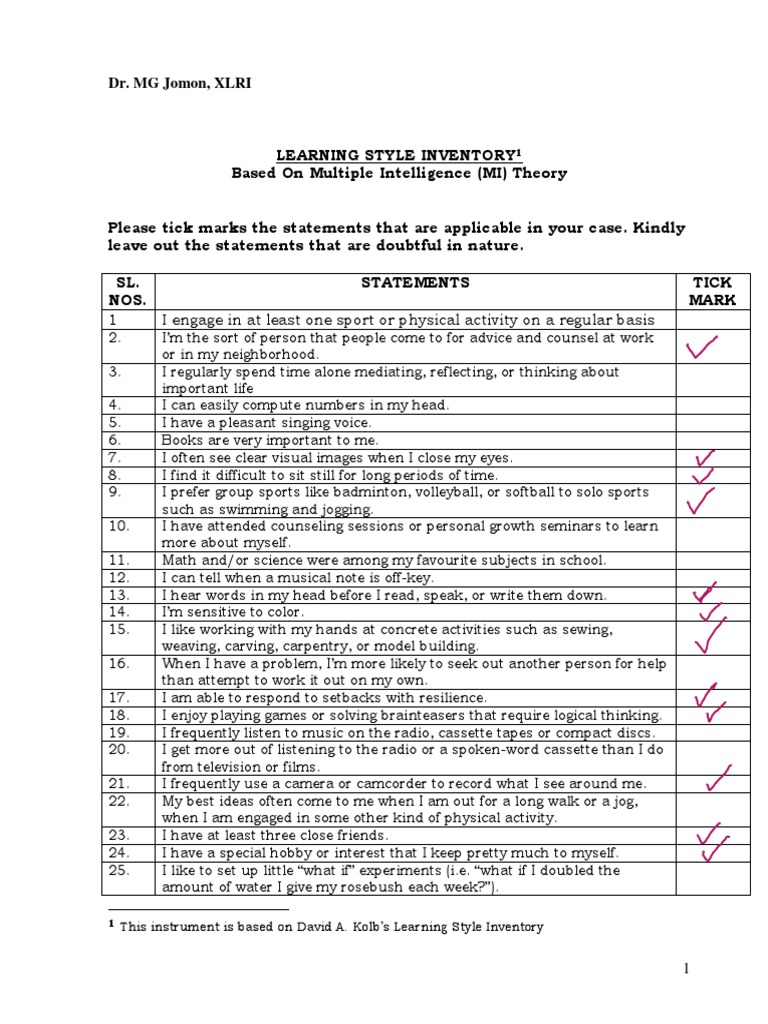 Learning Style Inventory | PDF | Science | Cognition