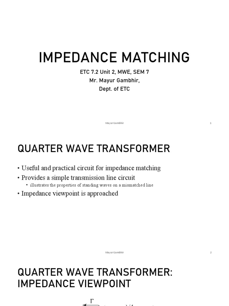 Quarter Wave & L-Section Impedance Matching | PDF | Electrical ...