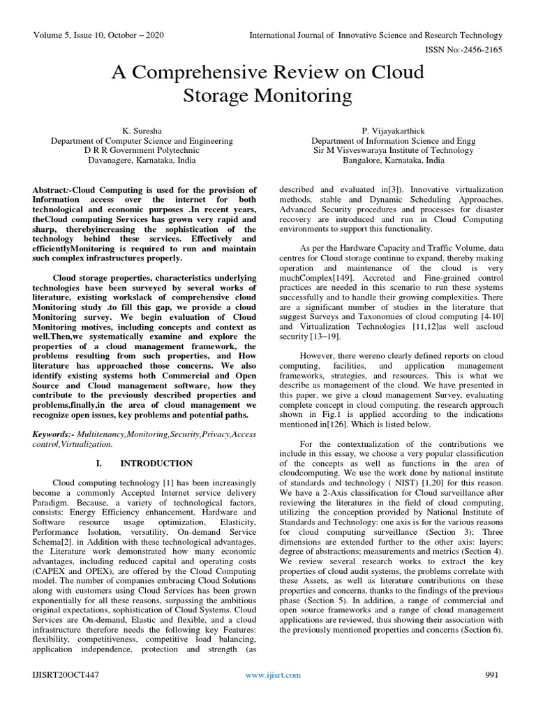 A Comprehensive Review On Cloud Storage Monitoring | PDF | Cloud Computing | Service Level Agreement