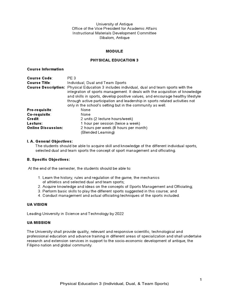 PE 3 Chapter 1 Module | PDF | Tournament | System