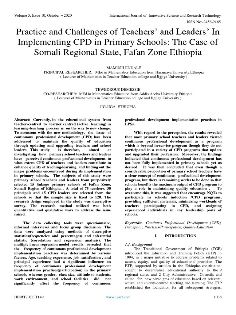 Practice and Challenges of Teachers' and Leaders' in Implementing CPD ...