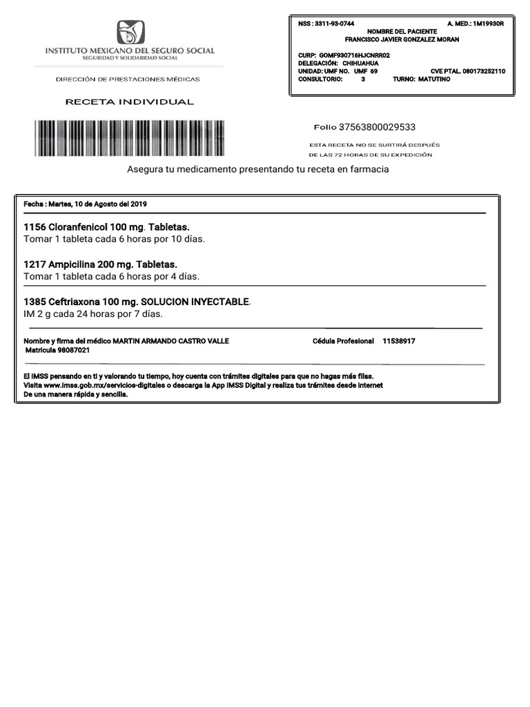 receta-IMSS Editable ORIGINAL | Descargar gratis PDF | Business | Science