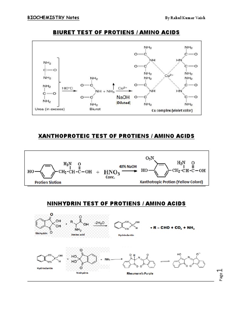 Biuret Test of Protiens / Amino Acids: Biochemistry Notes | PDF