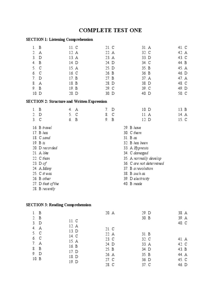 Complete Test One: SECTION 1: Listening Comprehension | PDF