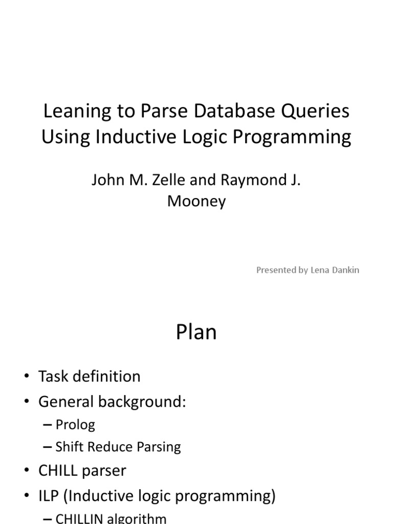 Leaning To Parse Database Queries Using Inductive Logic Programming ...