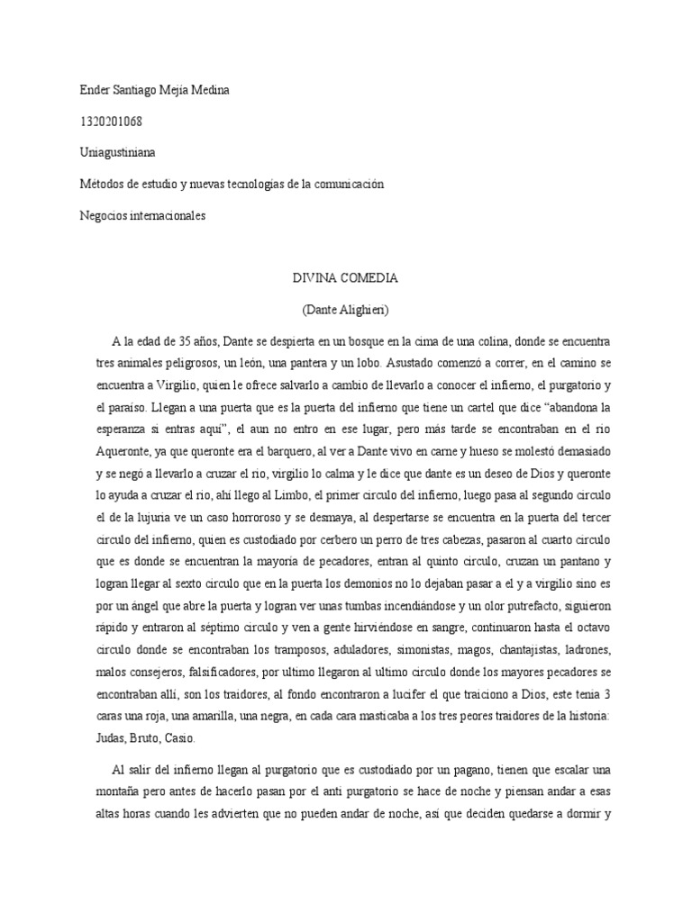 Viaje de Dante: Infierno y Purgatorio | PDF | Divina Comedia | Religión ...