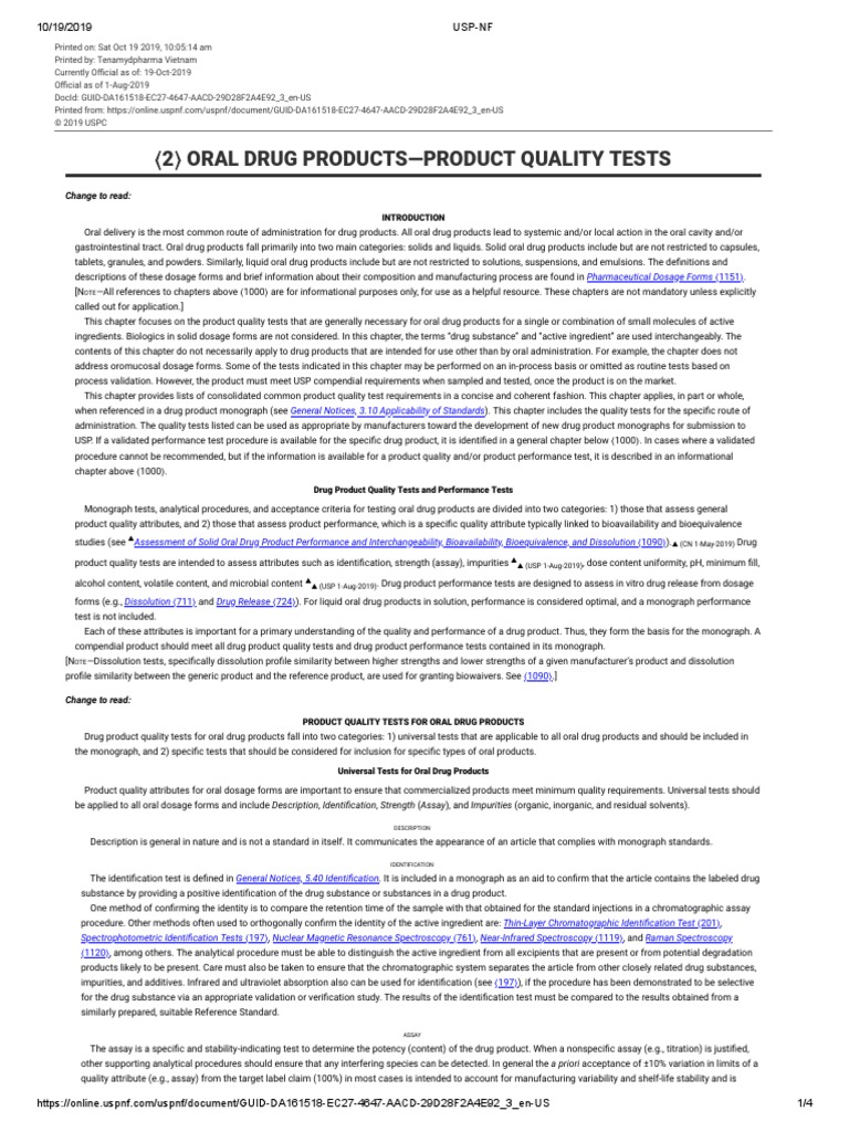 2-Oral Drug Products-Product Quality Tests PDF | PDF | Tablet (Pharmacy ...