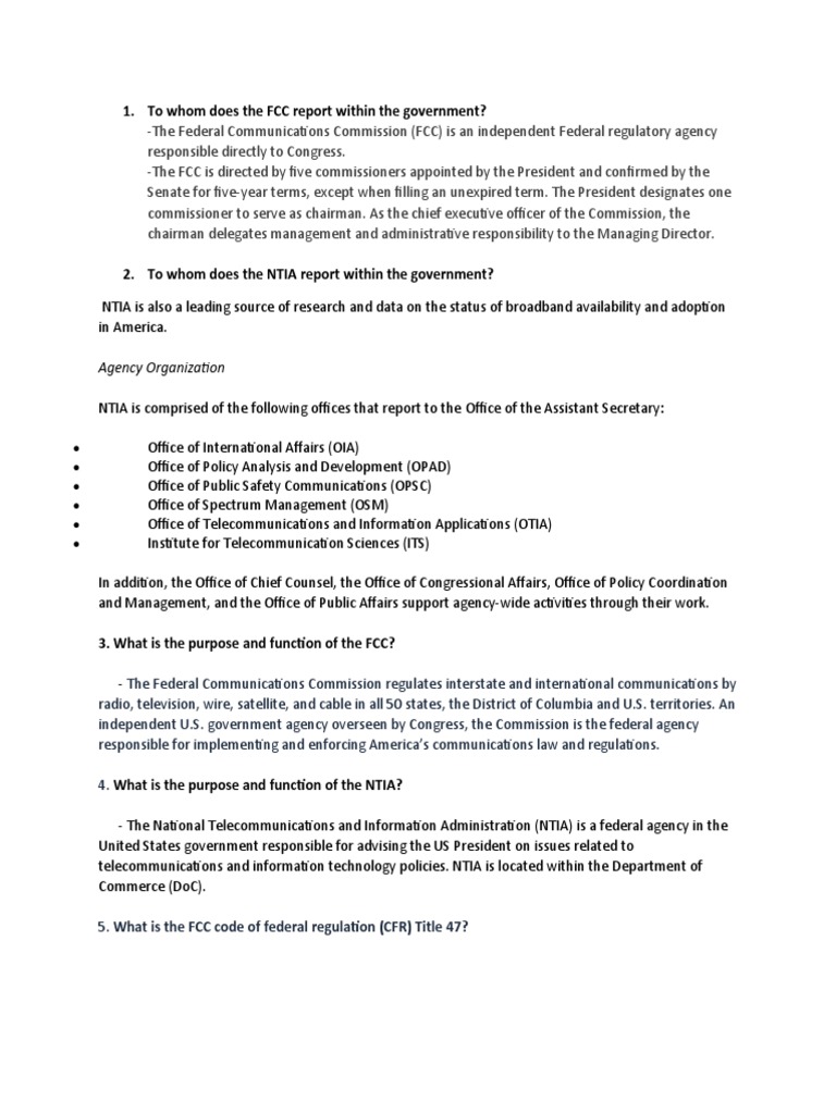 FCC and NTIA | PDF | National Telecommunications And Information ...
