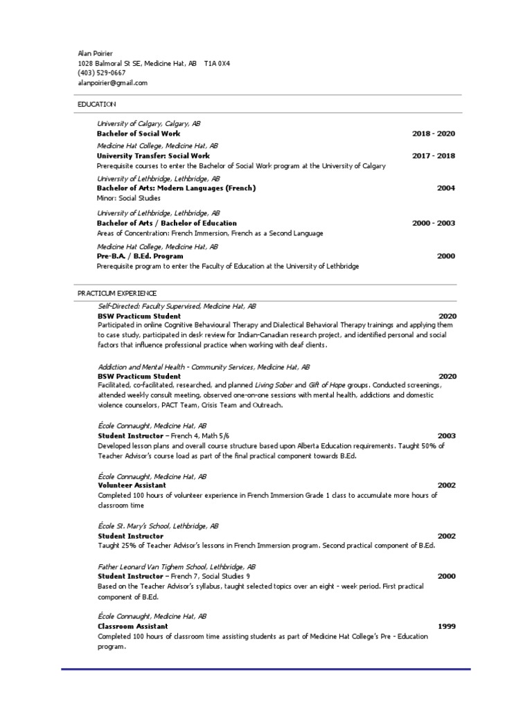 Poirier Alan - CV Nov 2020 | PDF | Teachers | Classroom
