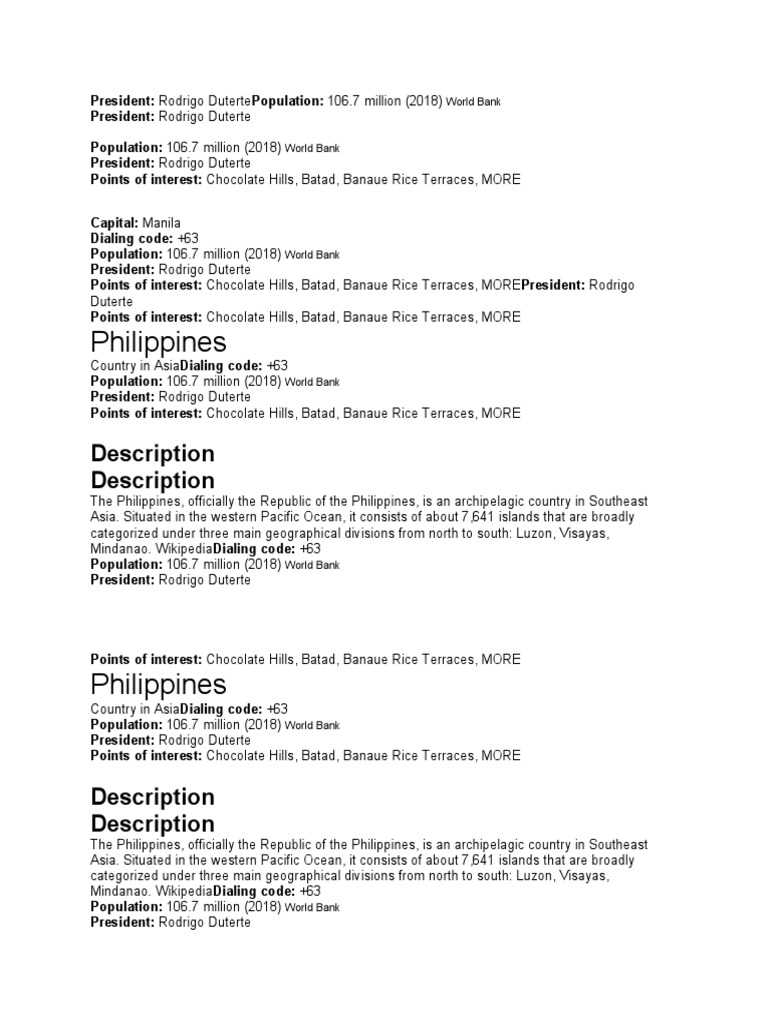 Philippines: Description Description | PDF | Philippines | Luzon