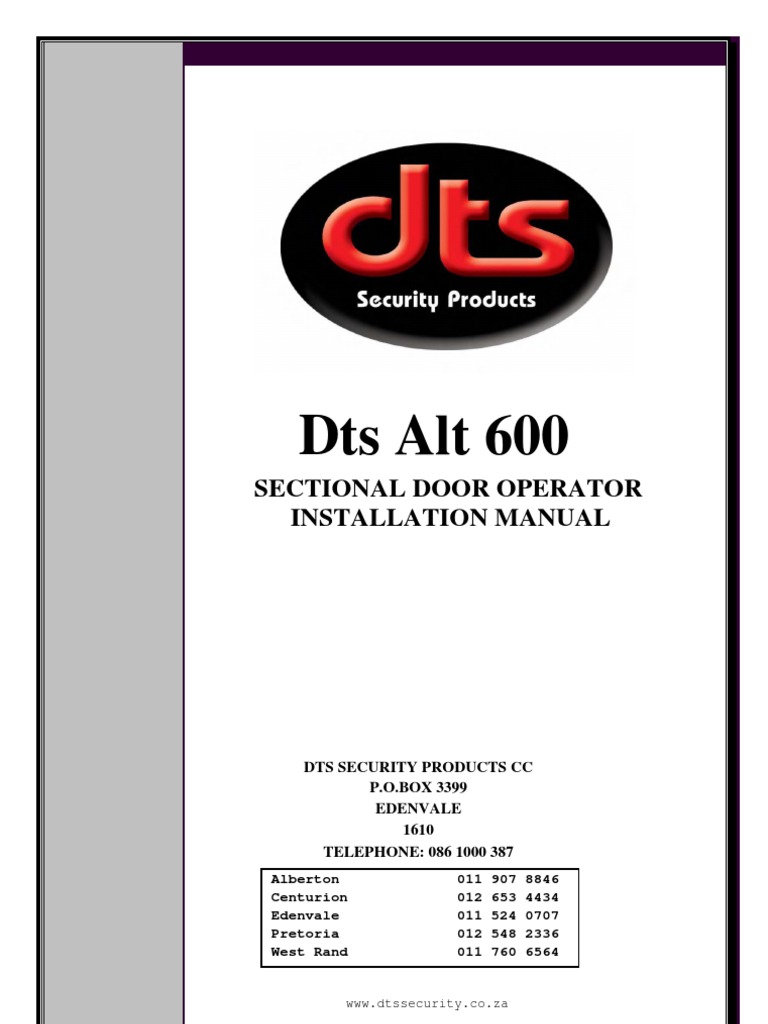 DTS 600 GDO Installation Manual | PDF | Door | Safety