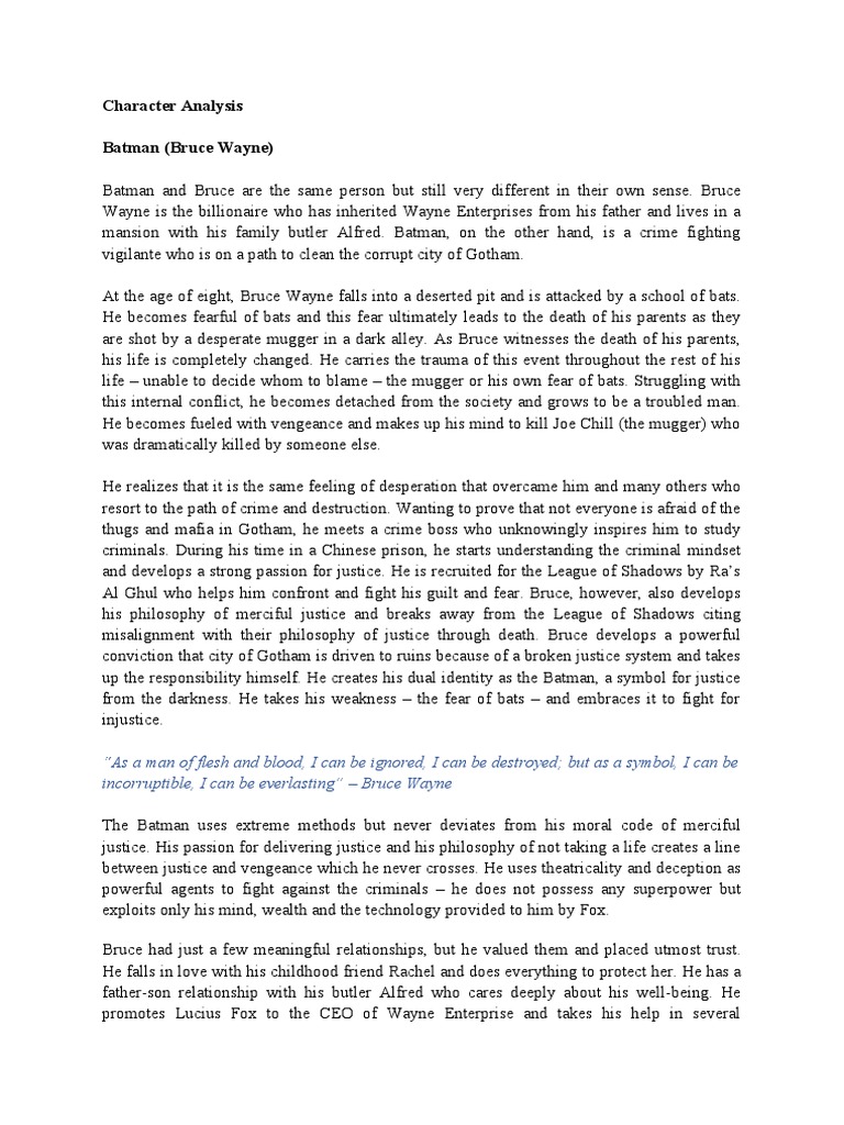 Character Analysis Batman (Bruce Wayne) | PDF | Batman | Dc Comics