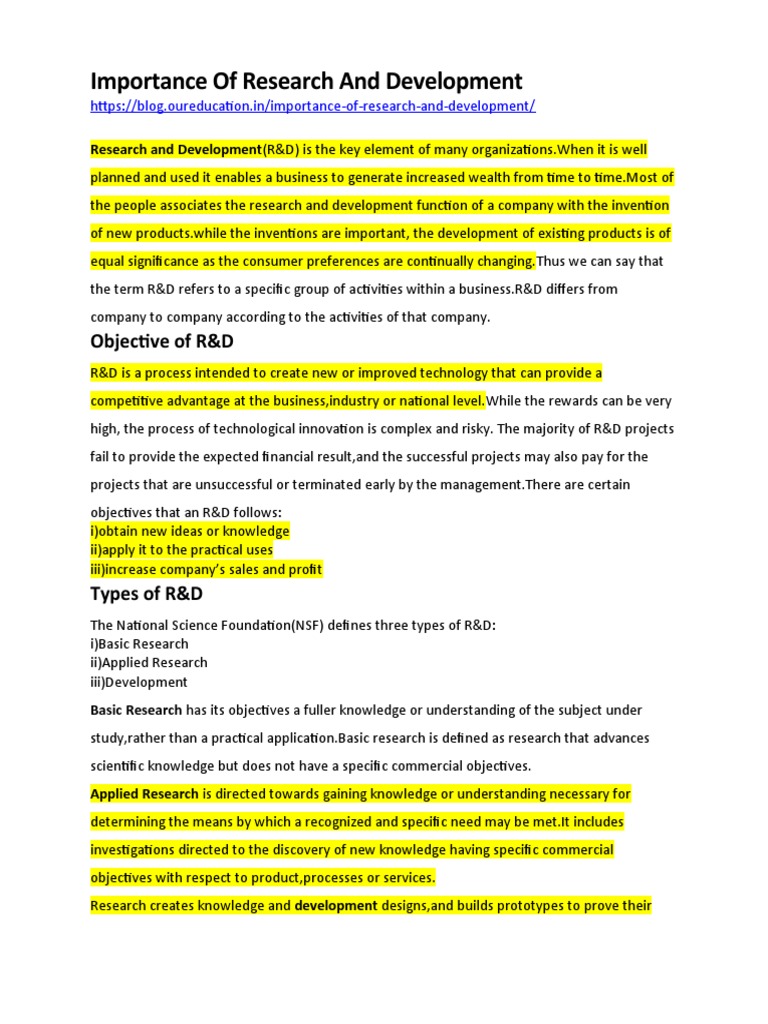 Importance of Research and Development | PDF | Research And Development ...