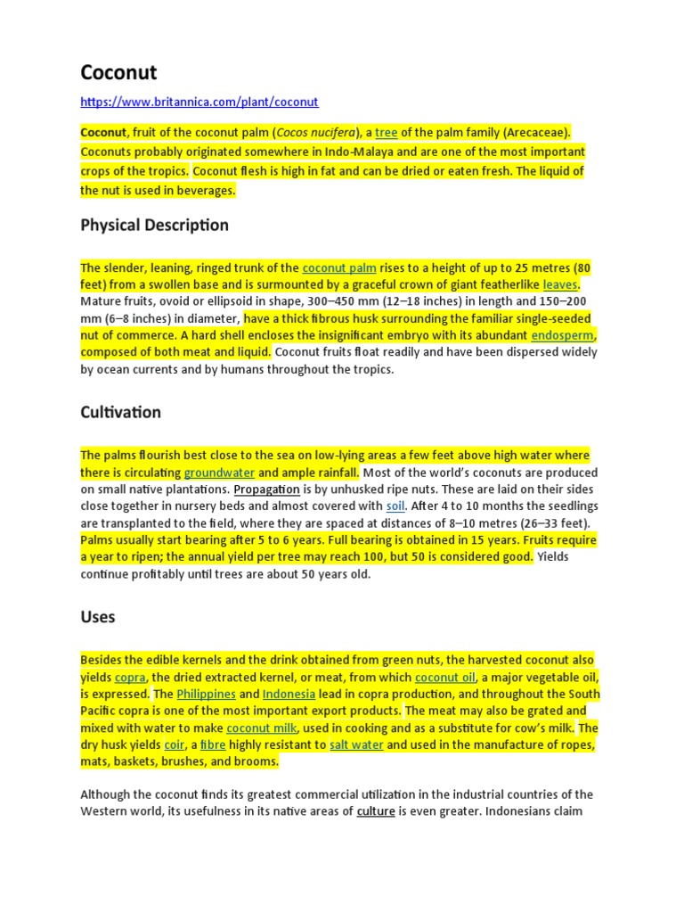 Coconut: Physical Description | PDF | Coconut | Fruit