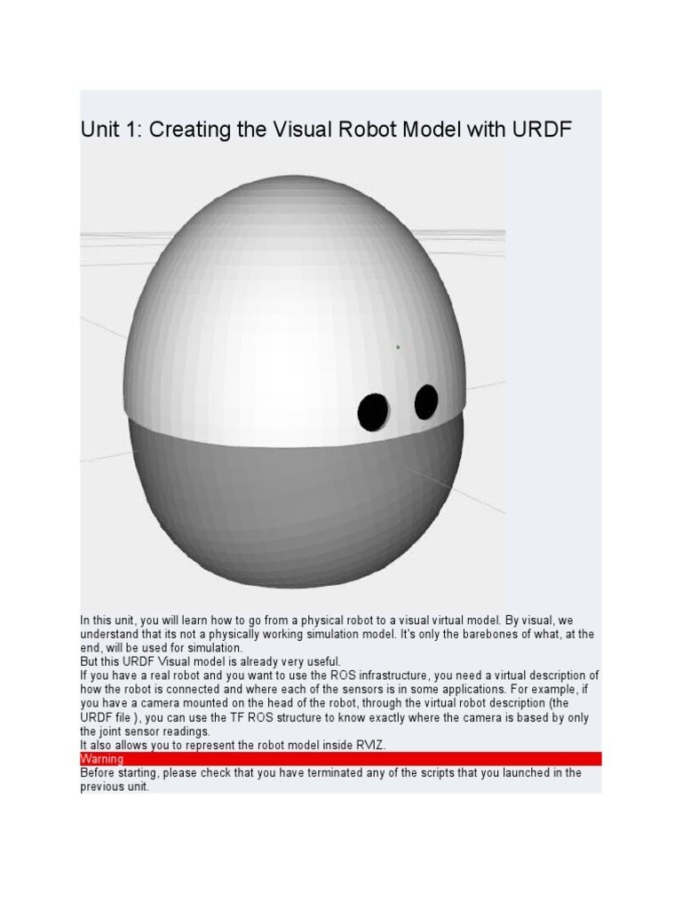 Unit 1 Creating The Visual Robot Model With Urdf Warning Pdf Rotation 3 D Computer Graphics 
