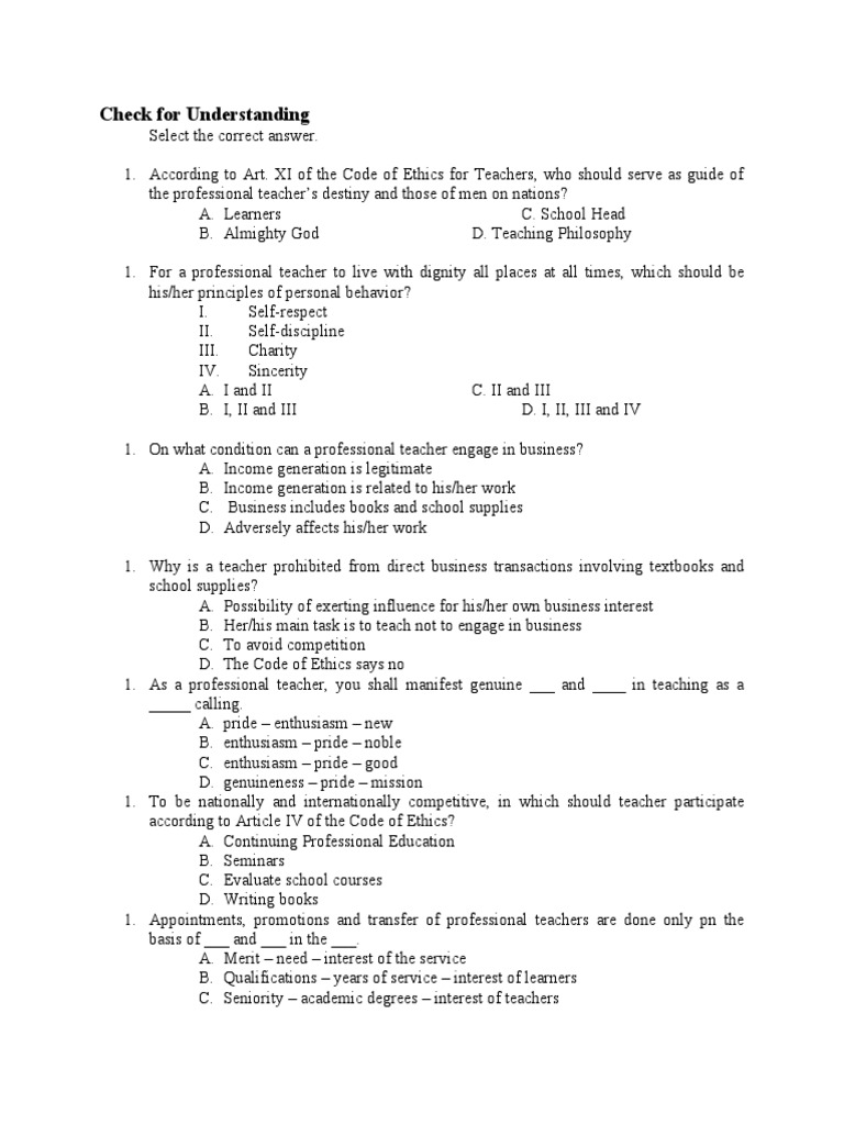 Check For Understanding Chapter 3 For Profs 1101 | PDF | Academic ...