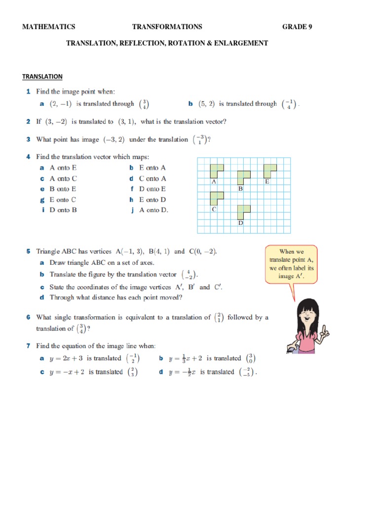Mathematics Transformations Grade 9 Translation, Reflection, Rotation ...